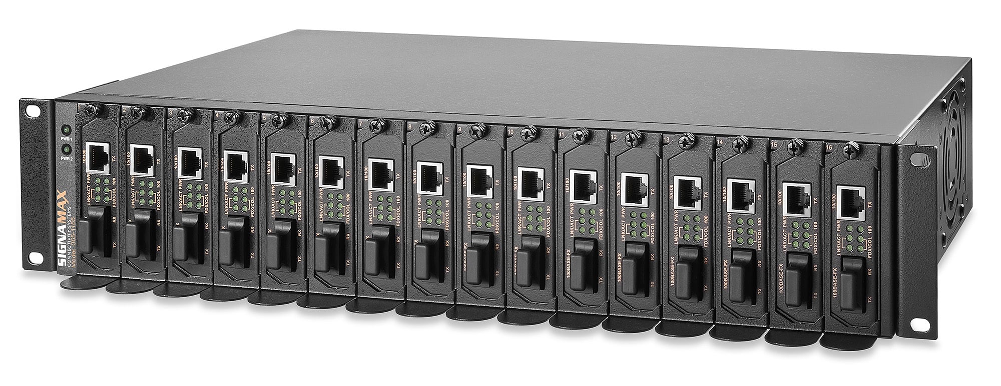 16-Bay Rack Mount Media Converter Chassis with Redundant Power Su ...