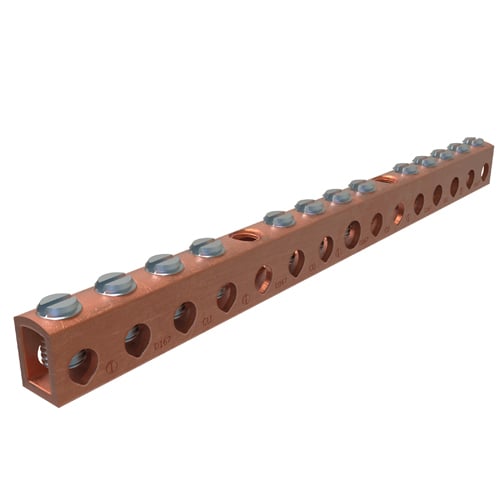 Copper Neutral Bar, Conductor Range 4-14 Main, 6-14 Tap, 13 Ports ...