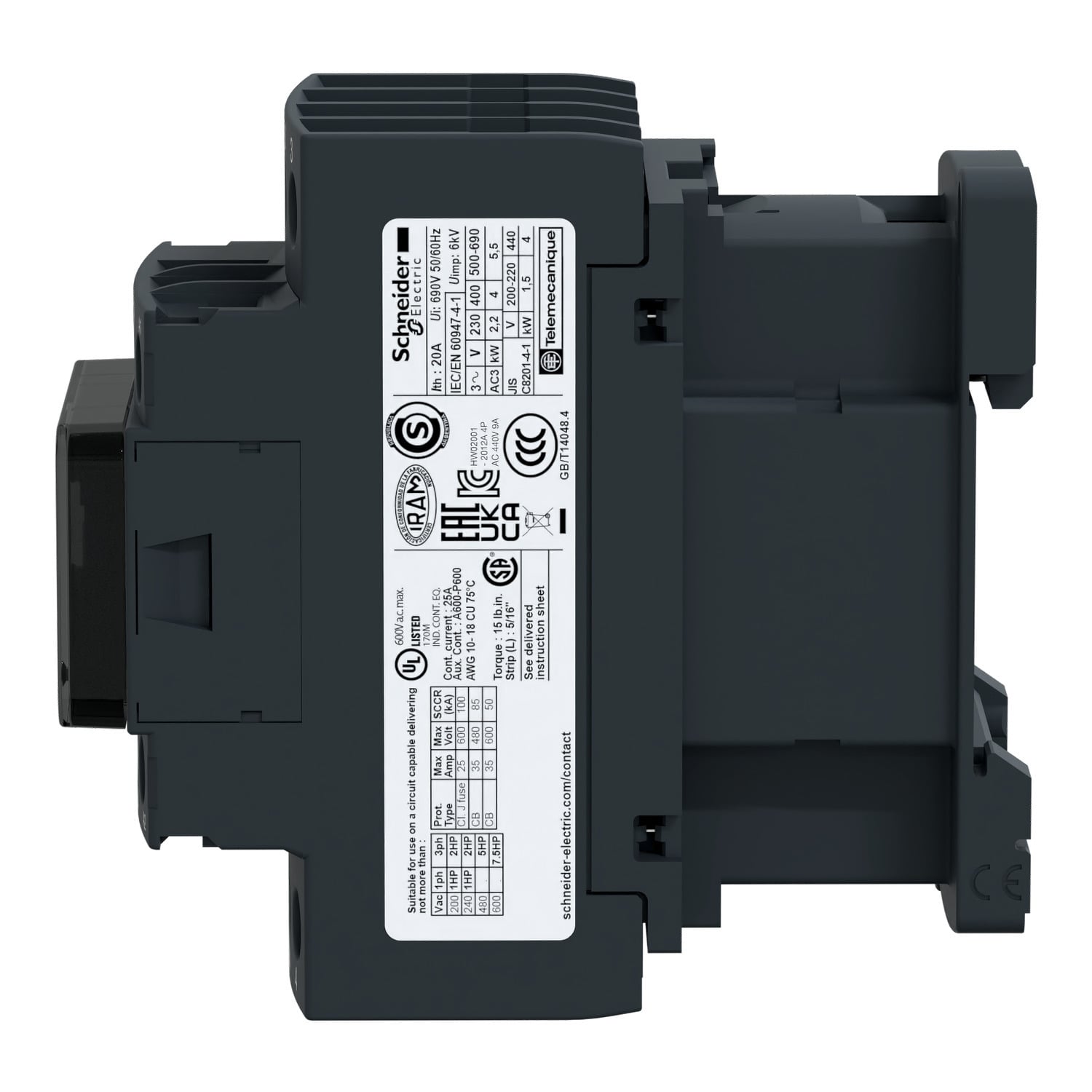 LC1D188U7 TeSys D Contactor With Front Cover, 240 V AC V Coil, 32 ...